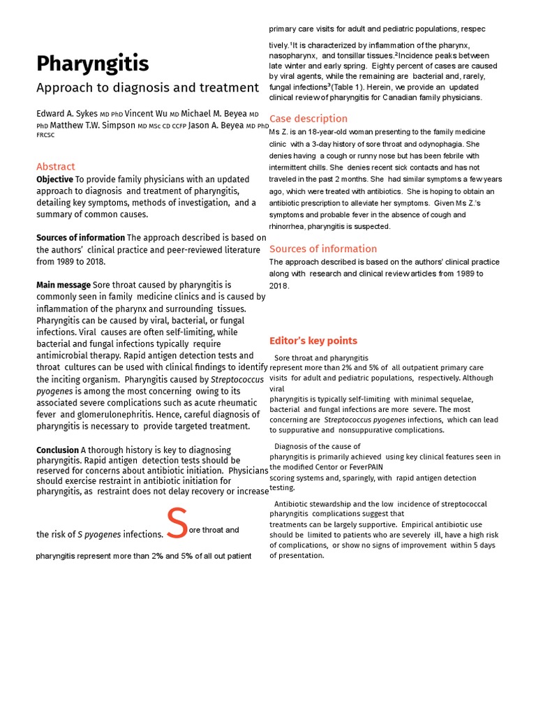 Pharyngitis: Approach To Diagnosis and Treatment | PDF | Health Care ...
