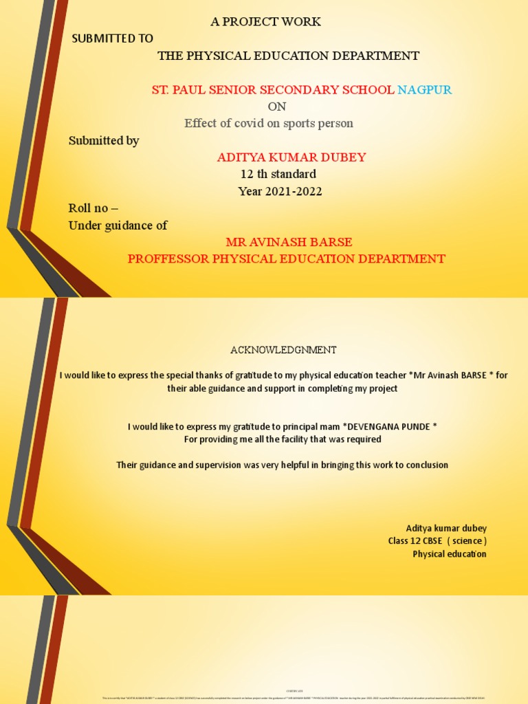A Project Work Submitted To The Physical Education Department | PDF ...