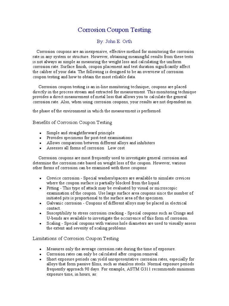 Corrosion Coupon Testing | PDF