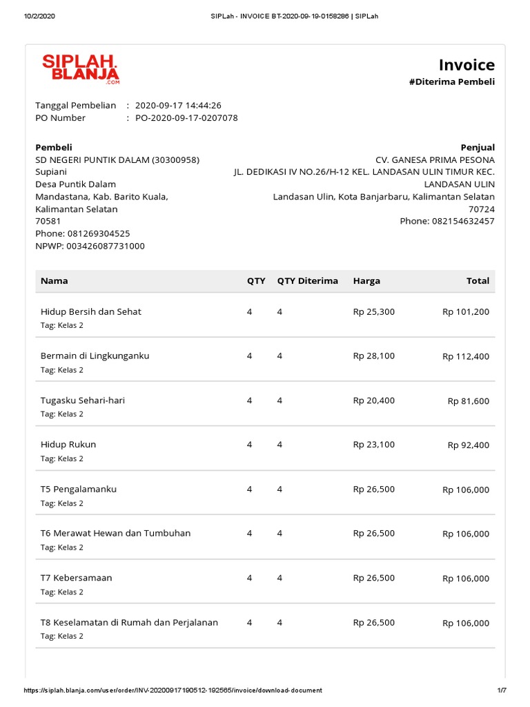 Invoice Buku Teks Wajib | PDF
