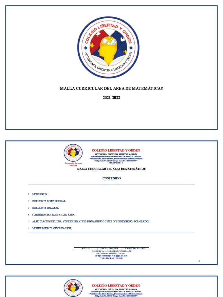 Malla Curricular Del Area de Matemáticas 1 | PDF | Geometría | Probabilidad