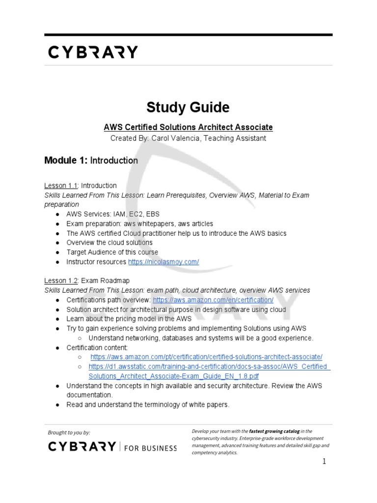 AWS Solutions Architect Associate Study Guide 1 | PDF | Cloud Computing ...
