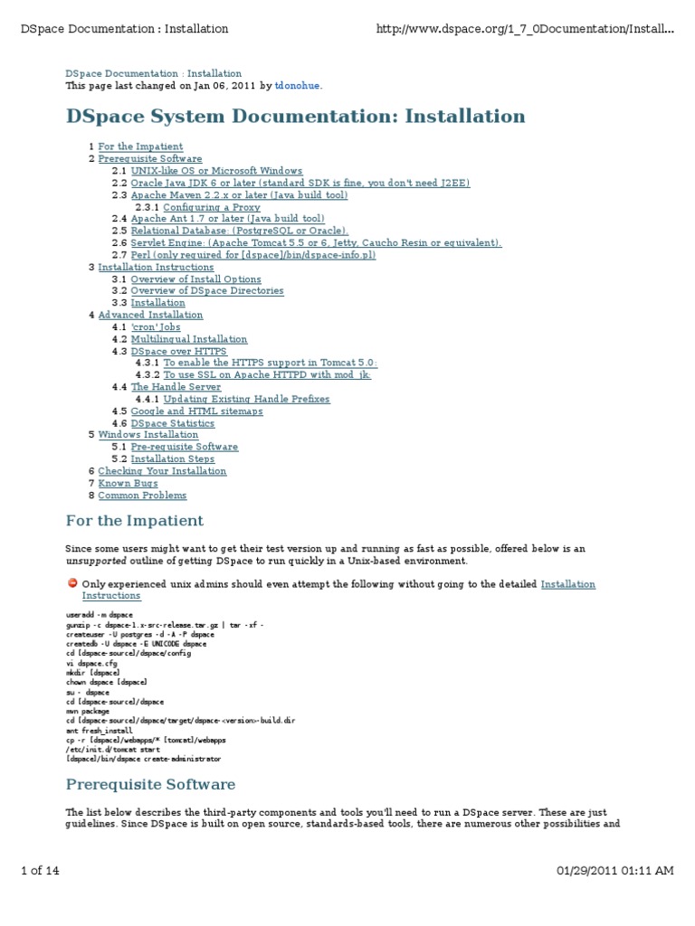 Dspace System Documentation: Installation: For The Impatient | PDF ...