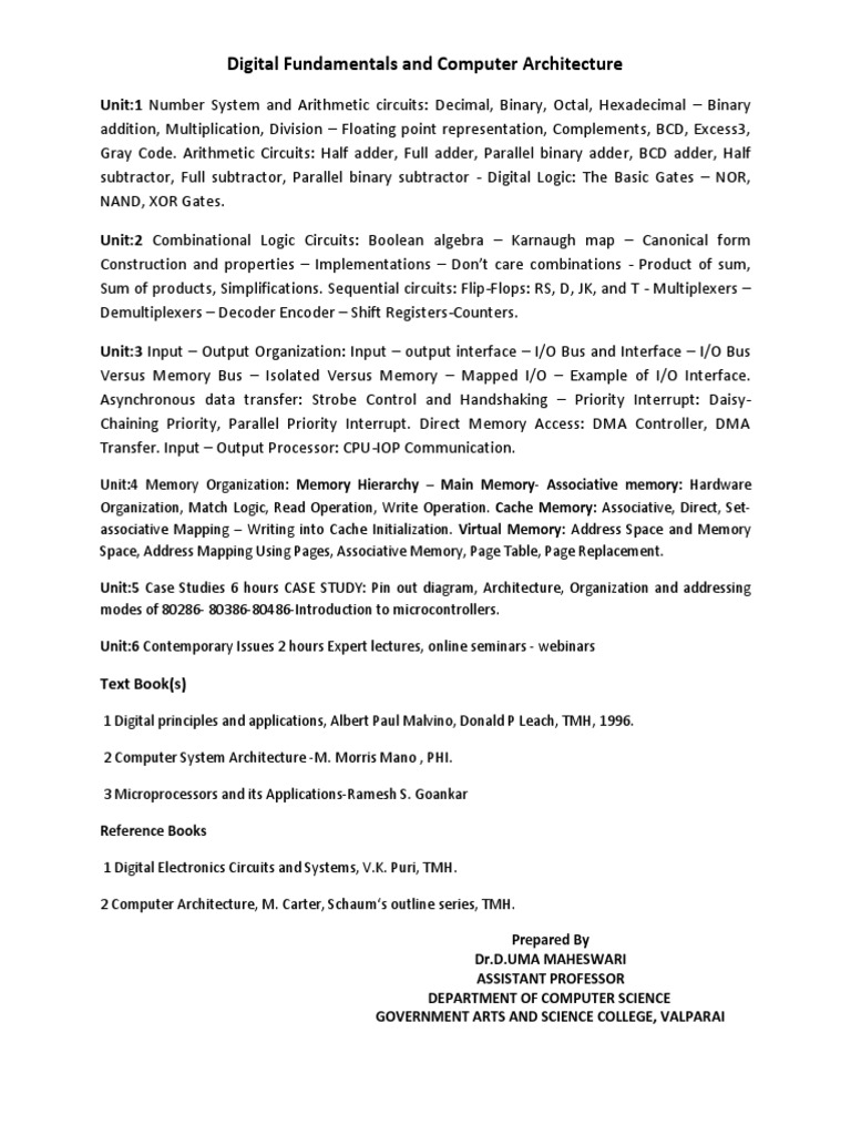 Digital Fundamentals and Computer Architecture | PDF