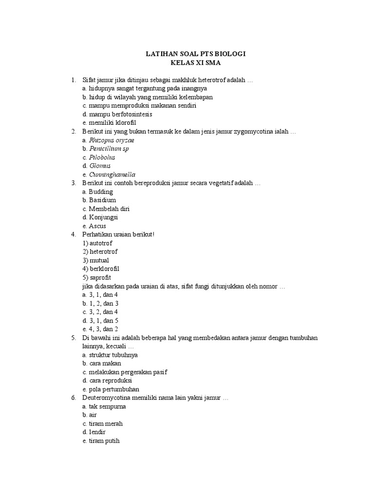 LATIHAN SOAL PTS BIOLOGI Kelas 10 | PDF