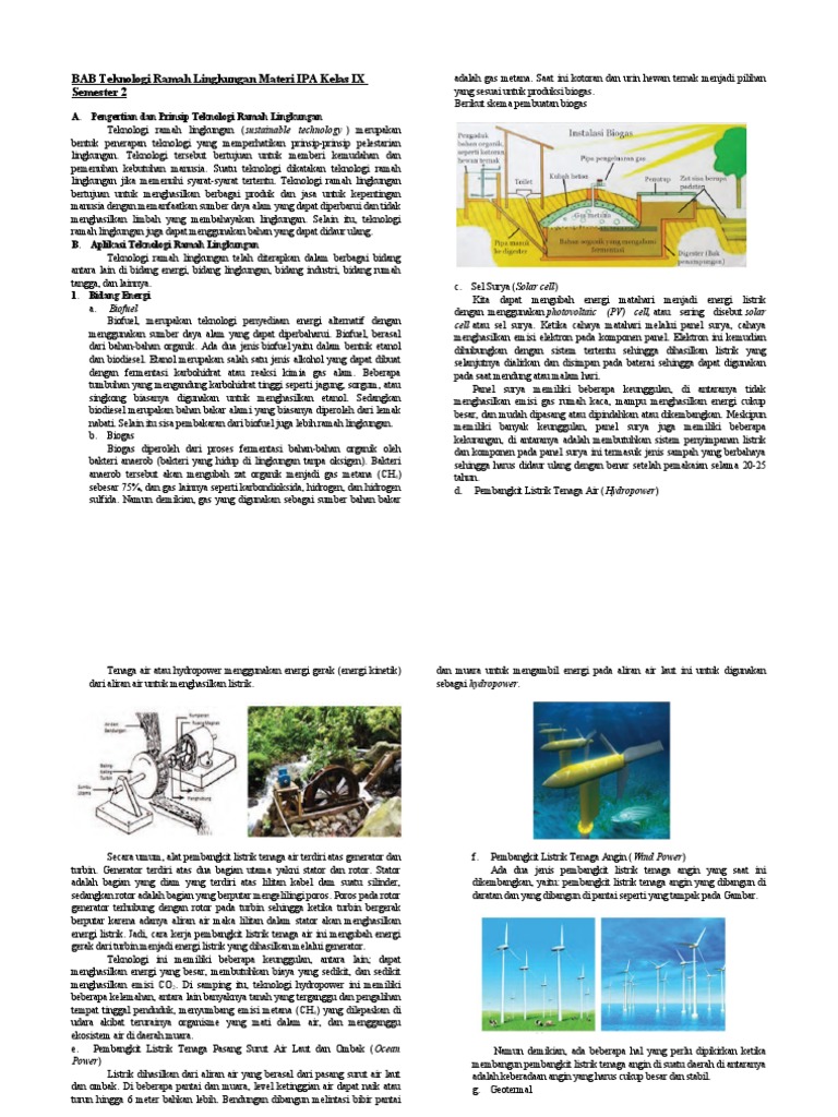 Teknologi Ramah Lingkungan Materi IPA Kelas IX Semester 2 | PDF