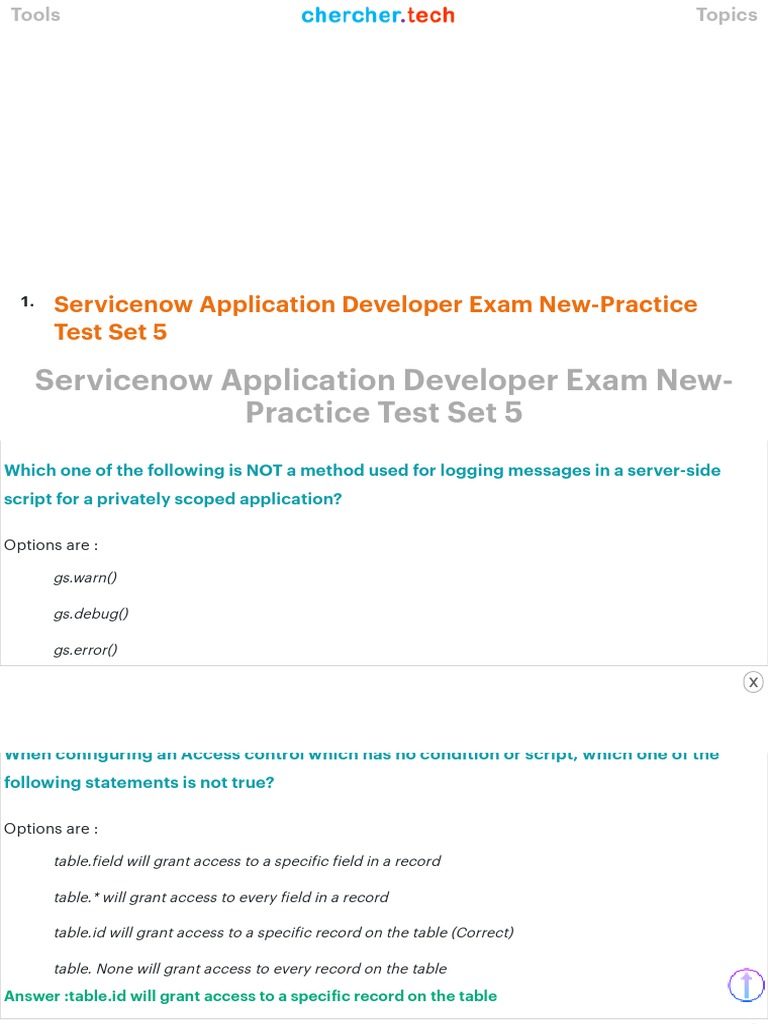 ServiceNow Developer Exam Practice Set 5 | PDF | Databases | Test ...