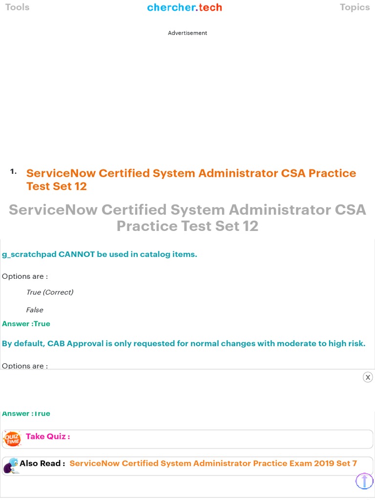 ServiceNow Certified System Administrator CSA Practice Test Set 12 ...