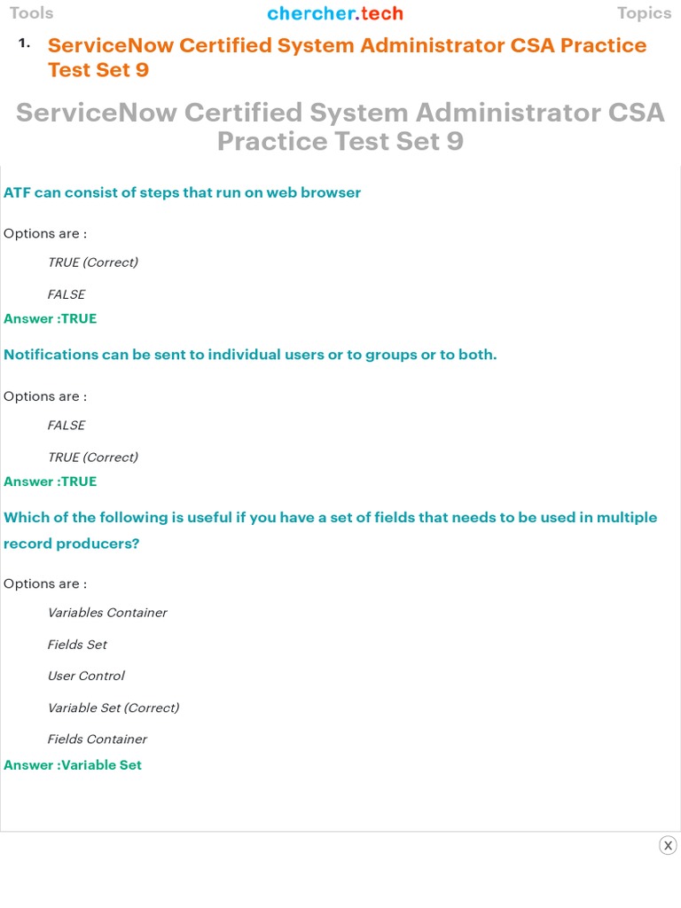 ServiceNow Certified System Administrator CSA Practice Test Set 9 | PDF