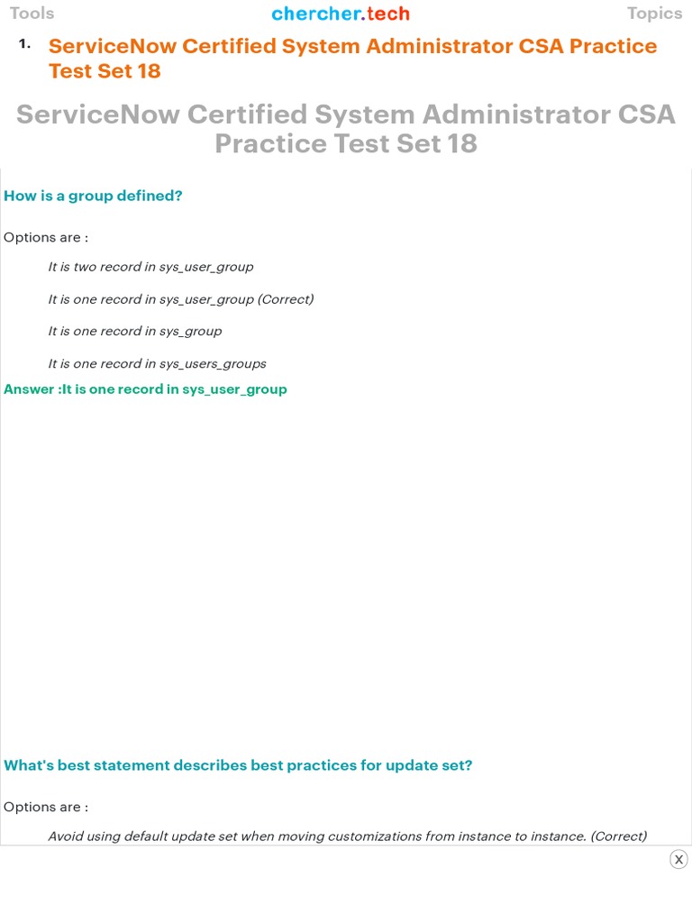 ServiceNow Certified System Administrator CSA Practice Test Set 18 ...