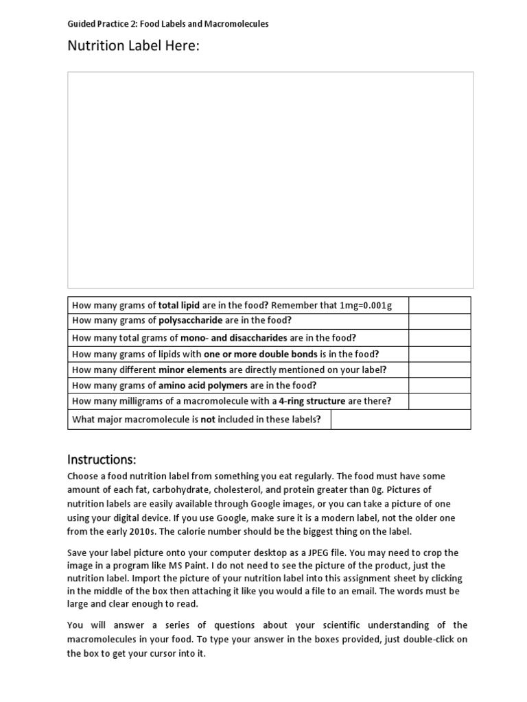 Analyzing Food Labels and Macromolecules | PDF