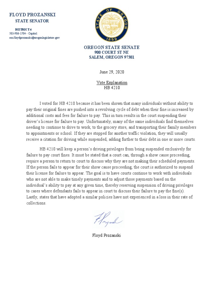 HB 4210 Prozanski 6-26-2020 | PDF