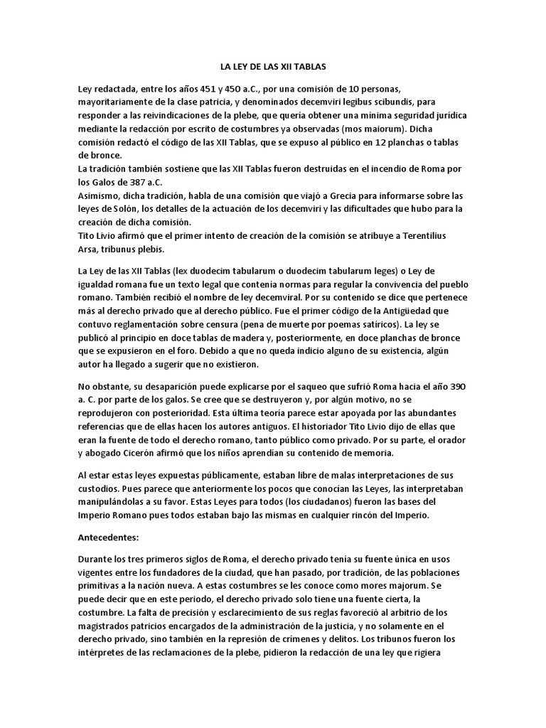 Ley de las XII Tablas: Código Romano | PDF | Ley romana | Principios éticos