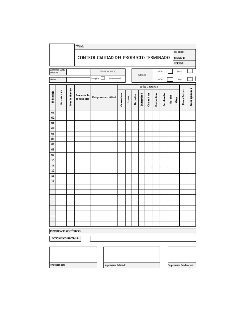 Formato de Control de Calidad Del PT | PDF