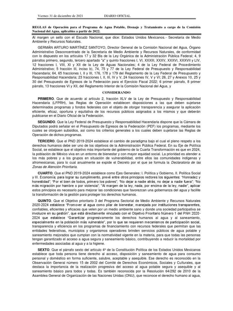 Reglas de Operaci N PROAGUA 2022 | PDF | Alcantarillado | Tratamiento de aguas residuales