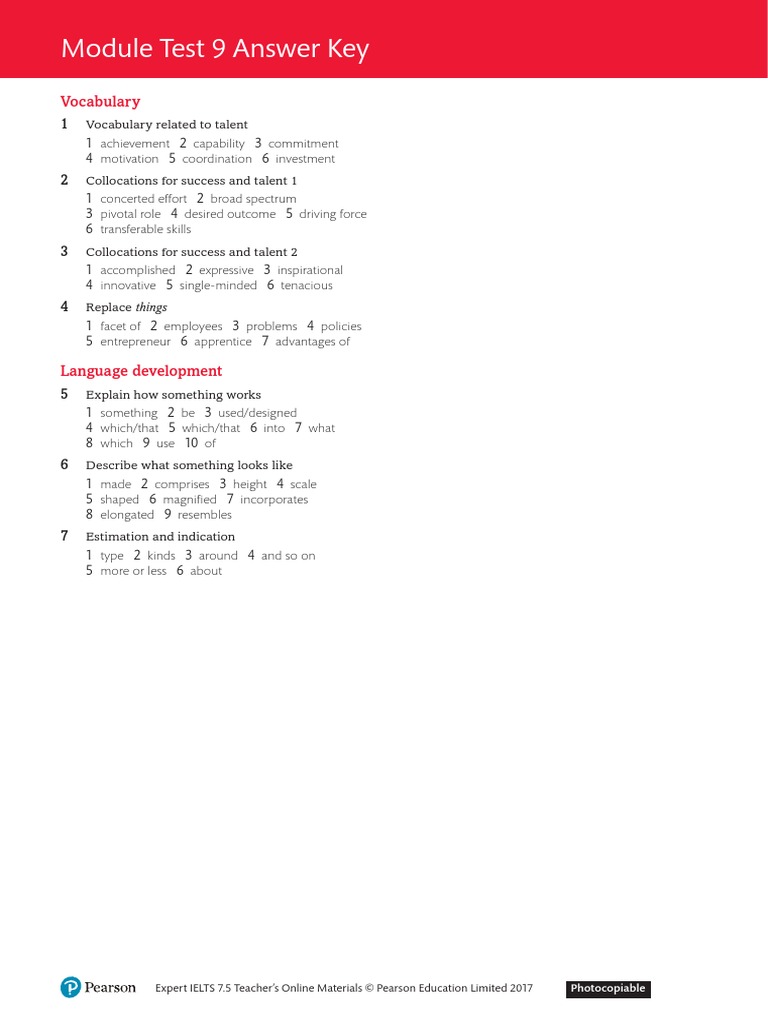 CB 7.5 Module Test 9 Answer Key | PDF | Career & Growth