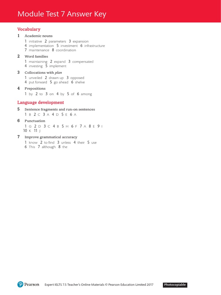 CB 7.5 Module Test 7 Answer Key | PDF | Career & Growth