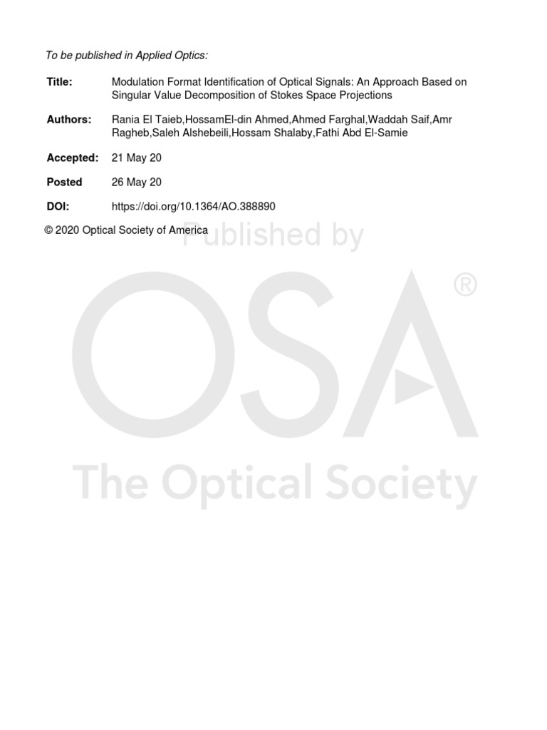 5 - Modulation Format Identification of Optical Signals An Approach ...