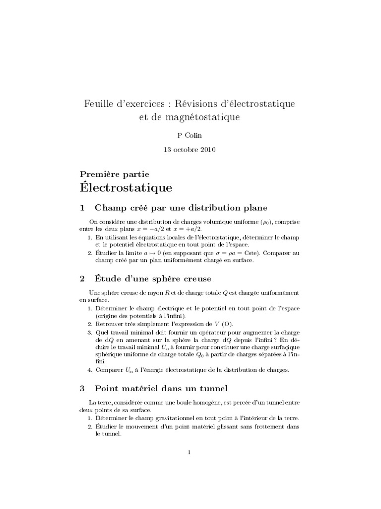 21 Exercices en Electrostatique Et Magnétostatique | PDF | Électrostatique | Champ magnétique