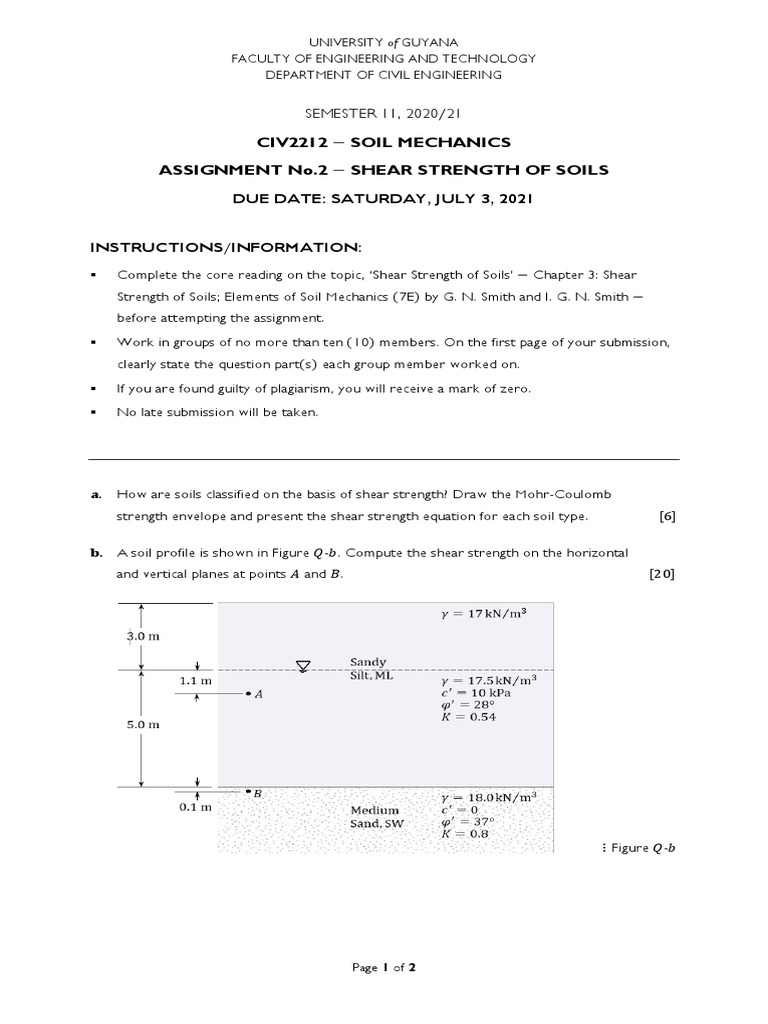 Civ2212 Soil Mechanics Assignment No.2 Shear Strength of Soils | PDF | Soil Mechanics | Materials