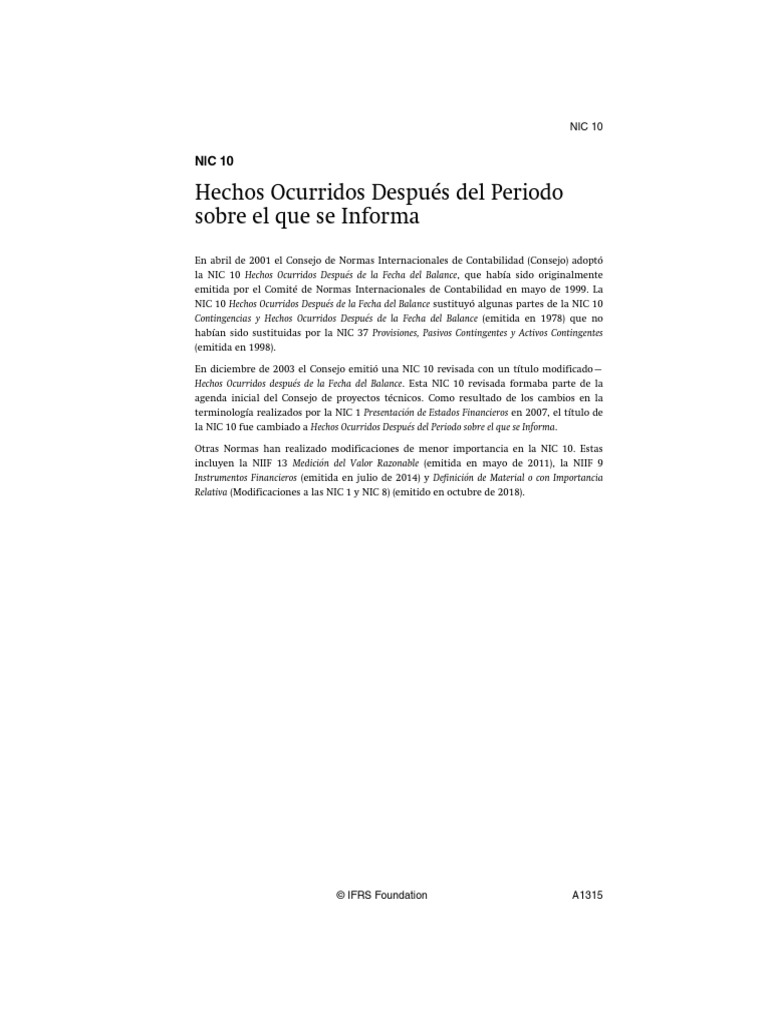 Nic 10 | PDF | normas internacionales de INFORMACION FINANCIERA ...