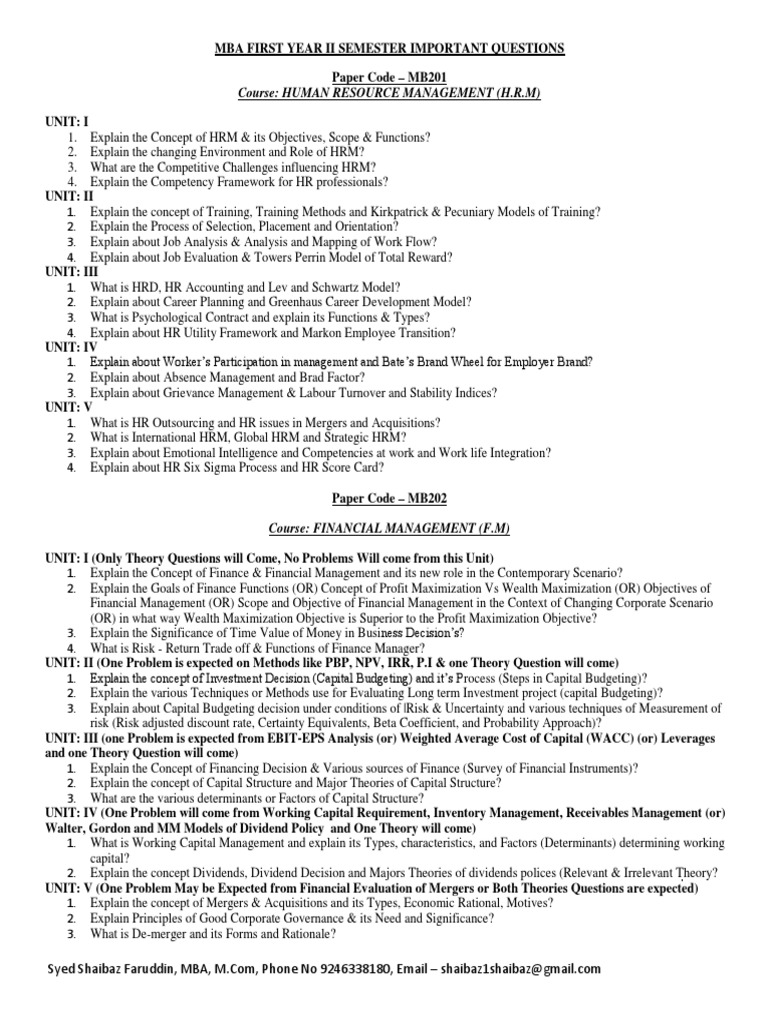 MBA 2nd Sem Important Questions Guide | PDF | Capital Budgeting | Economies