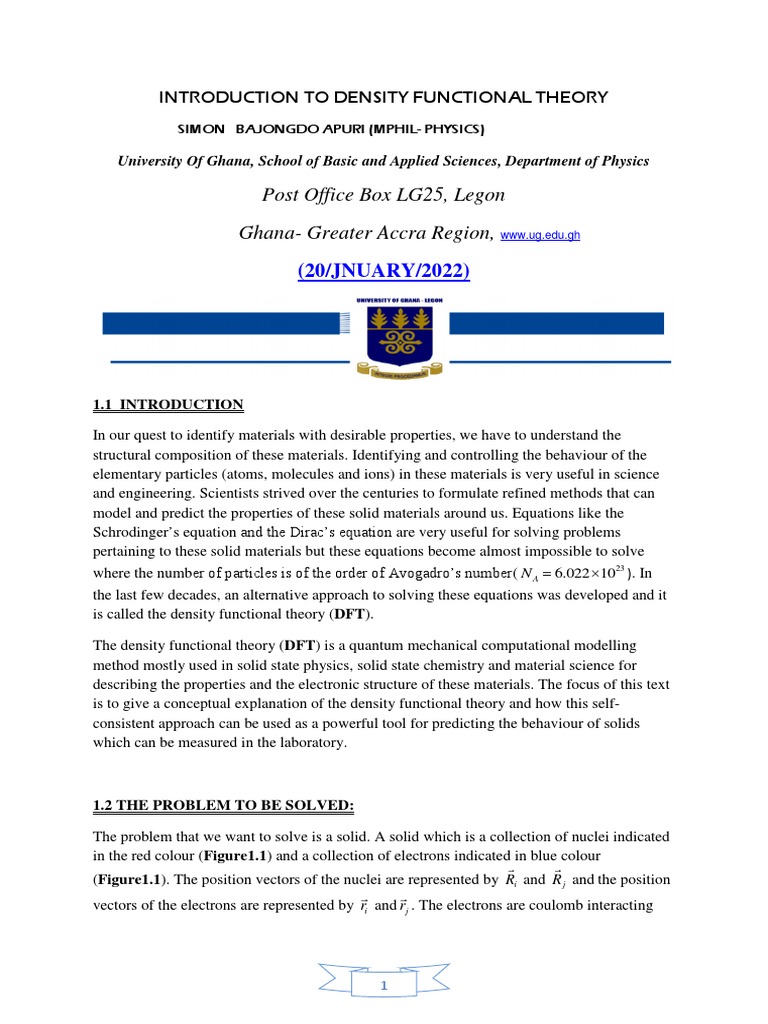 Introduction To Density Functional Theory (2022) | PDF | Density ...