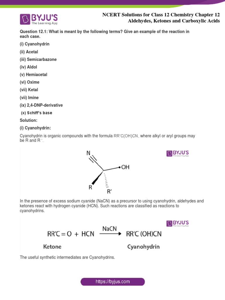 NCERT Solutions For Class 12 Chemistry Chapter 12 Aldehydes Ketones and ...