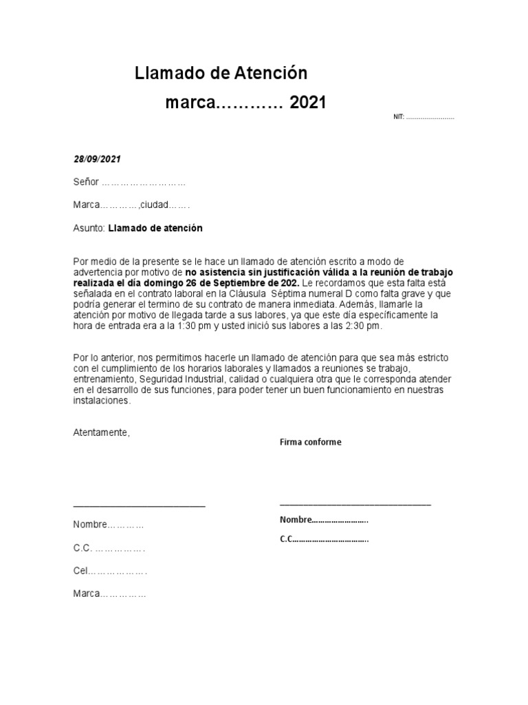 Llamado de atención por falta de asistencia a reunión y llegada tarde al trabajo | PDF