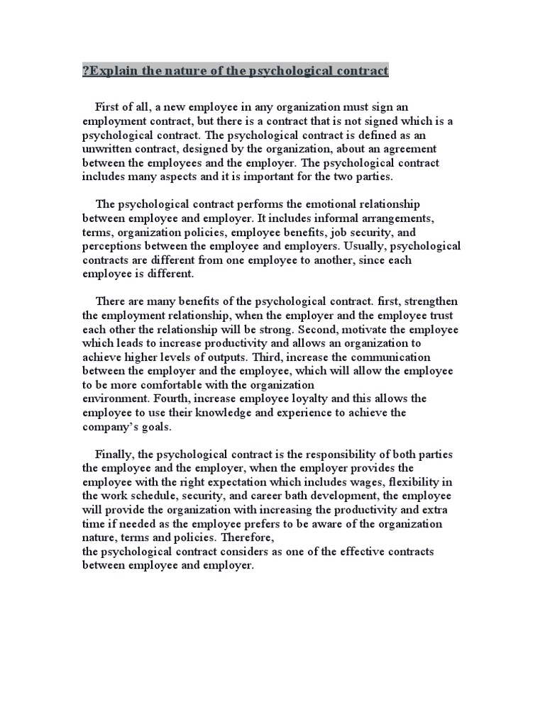 Understanding the Psychological Contract | PDF