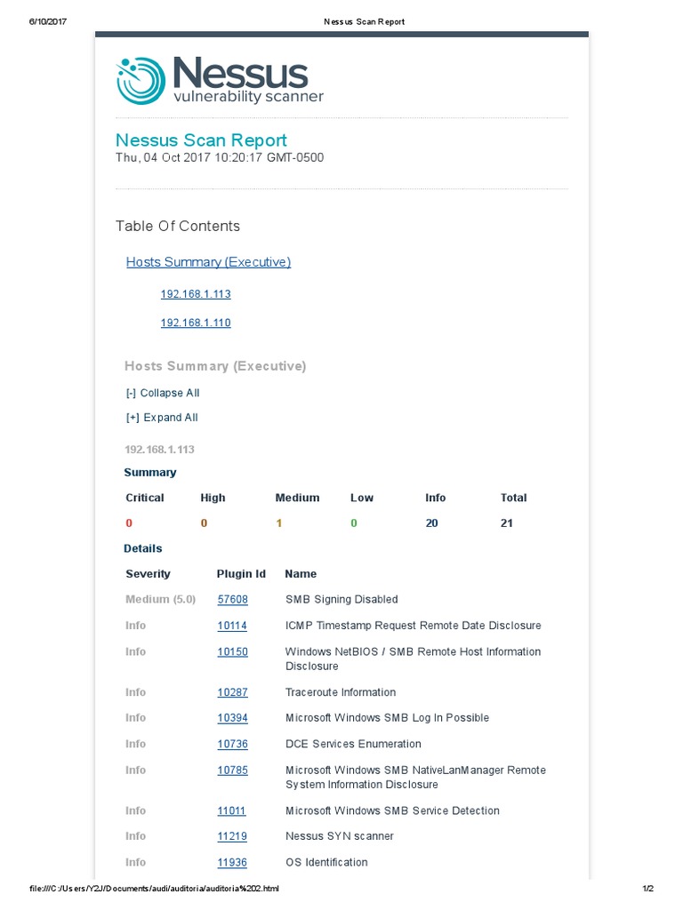 Nessus Scan Report: Hosts Summary (Executive) | PDF | Internet ...