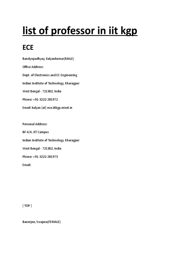 IIT KGP ECE Professors List | PDF | Engineering | Vocational Education
