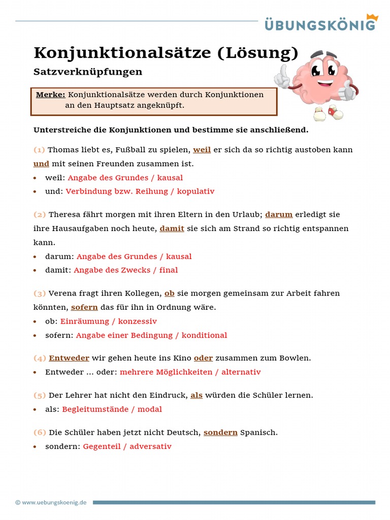 1 Uebungskoenig Konjunktionalsaetze Loesung | PDF