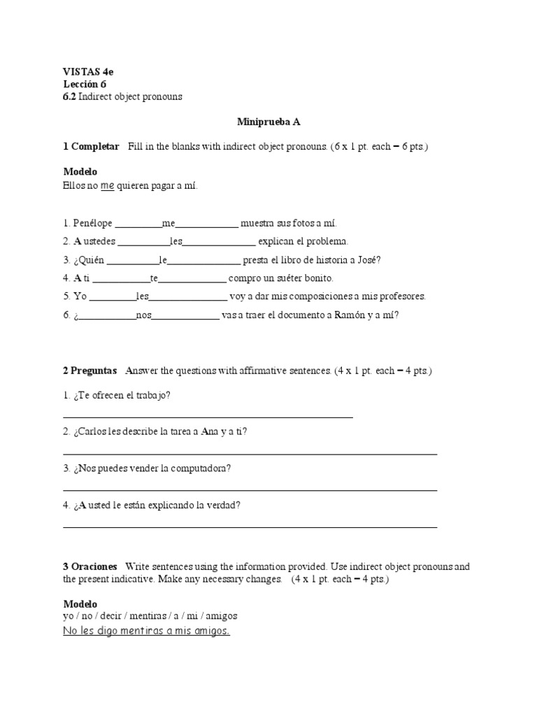 6.2 IO Pronouns Quiz | PDF