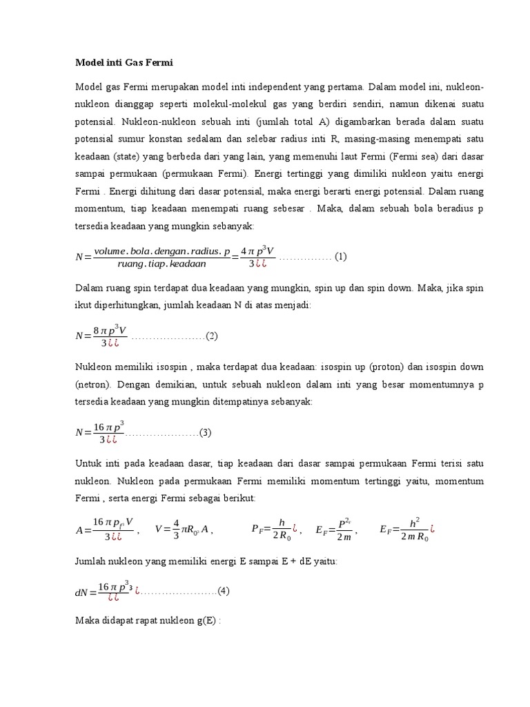 Model Gas Fermi dalam Nukleon | PDF