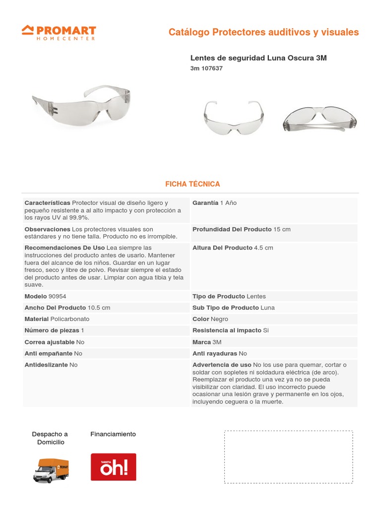 Ficha Técnica Lentes de Seguridad - 3M | PDF