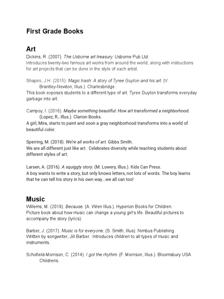 First Grade Book List | PDF