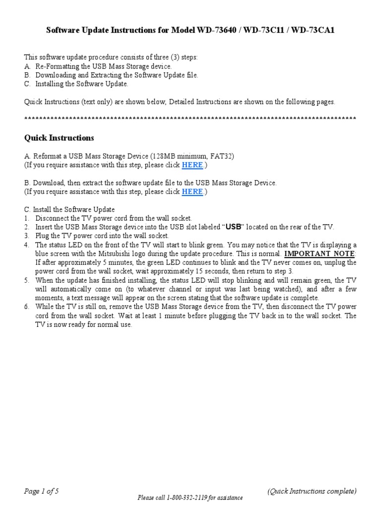 Mitsubishi DLP 640.software Update Instructions | PDF | Computer File | Usb