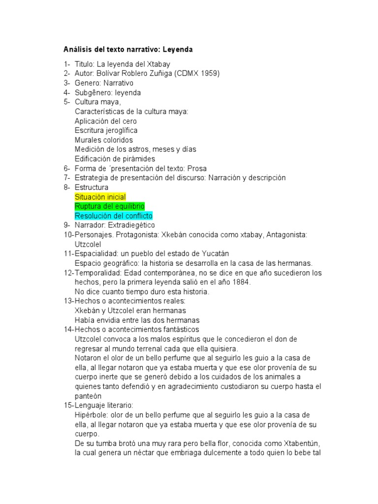 Análisis Del Texto Narrativo Leyenda | PDF | Narración