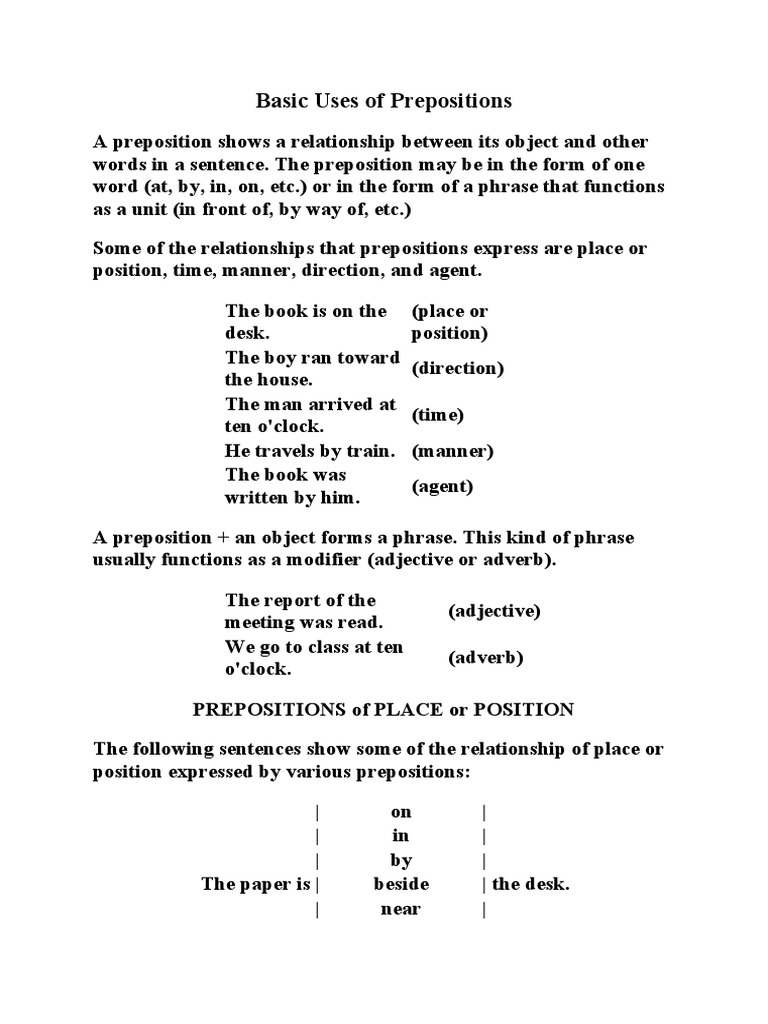 Understanding Prepositions and Their Uses | PDF | Language Arts & Discipline