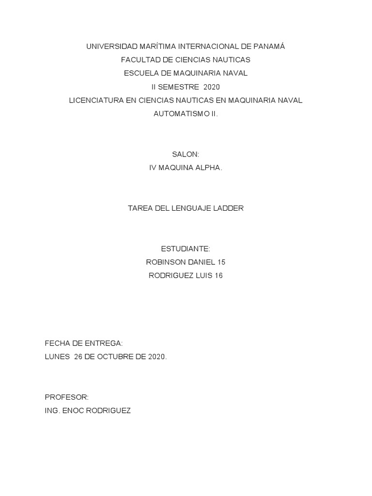 Trabajo Lenguaje LADDER Listo | PDF | Controlador lógico programable ...
