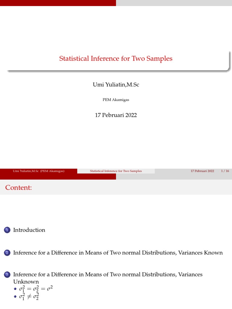 Statistical Inference For Two Samples | PDF | Statistics | Normal Distribution