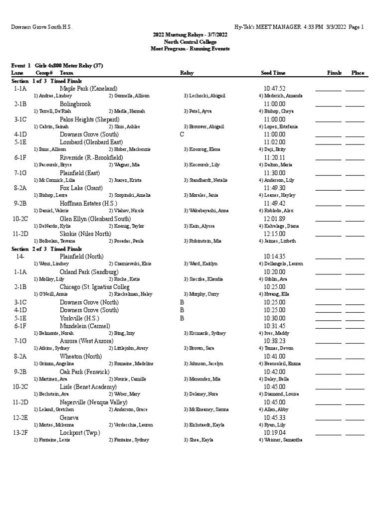 2022 DGS Mustang Relays Meet Program | PDF | Illinois | Schools