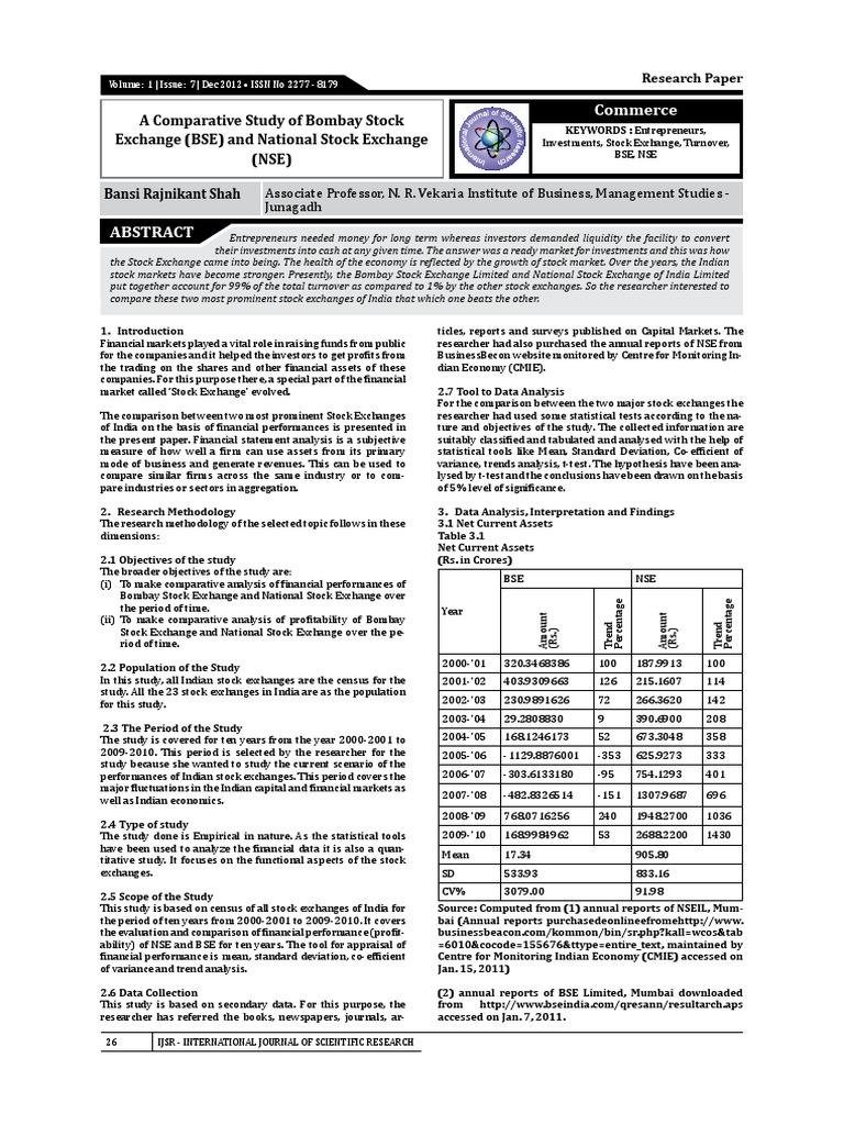 BSE vs NSE: A Financial Performance Study | PDF | Standard Error ...