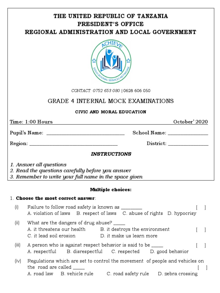Grade 4 Mock-Cme | PDF | Social Institutions | Social Science