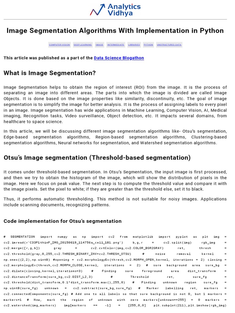 Image Segmentation Algorithms With Implementation In Python Pdf Image Segmentation