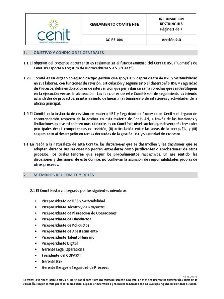 AC-RE-004 Reglamento Comite HSE V2 | PDF | Quórum | Regulación