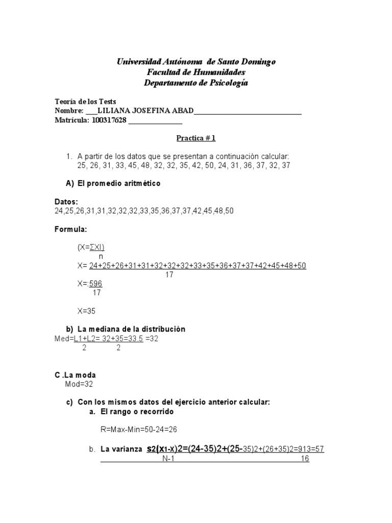 Practica 1 Teoria de Los Test | PDF | Desviación Estándar | Análisis de ...
