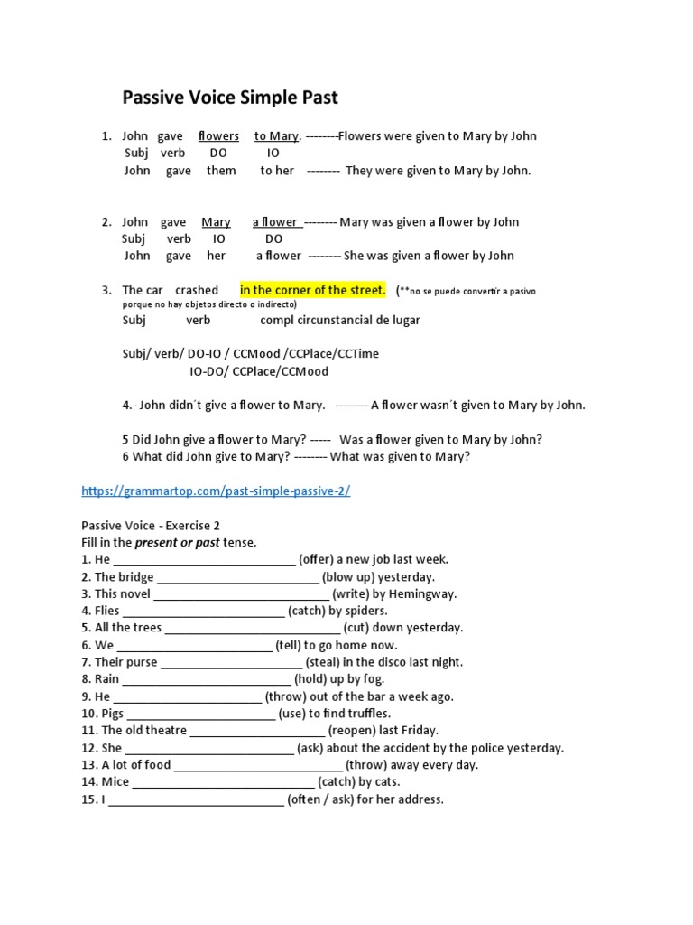 Passive Voice Simple Past | PDF