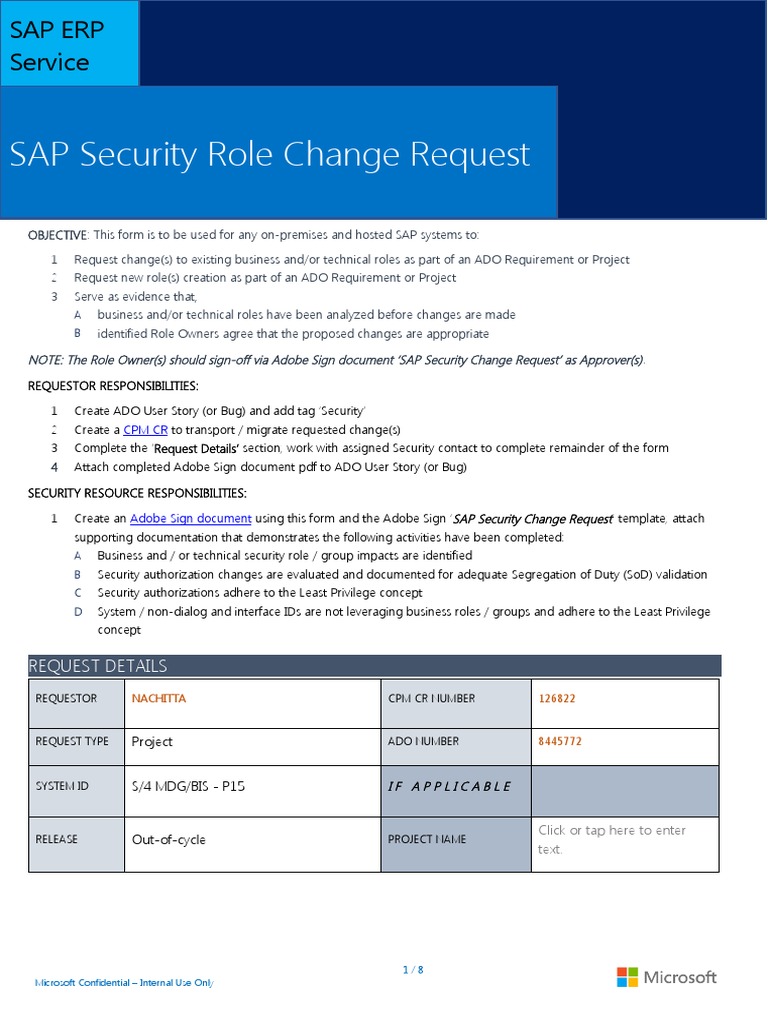 SAP Security Role Change Request Form | PDF | Computer Science ...